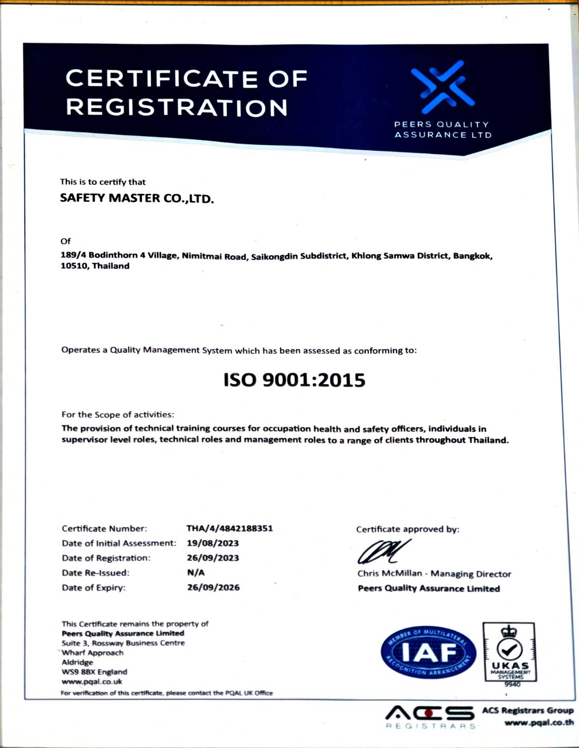ISO9001 2015 – Safety master